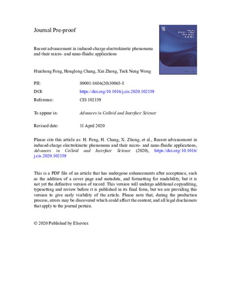Pdf Recent Advancement In Induced Charge Electrokinetic Phenomena And Their Micro And Nano