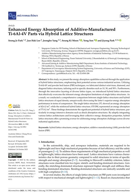 Pdf Enhanced Energy Absorption Of Additive Manufactured Ti 6al 4v Parts Via Hybrid Lattice