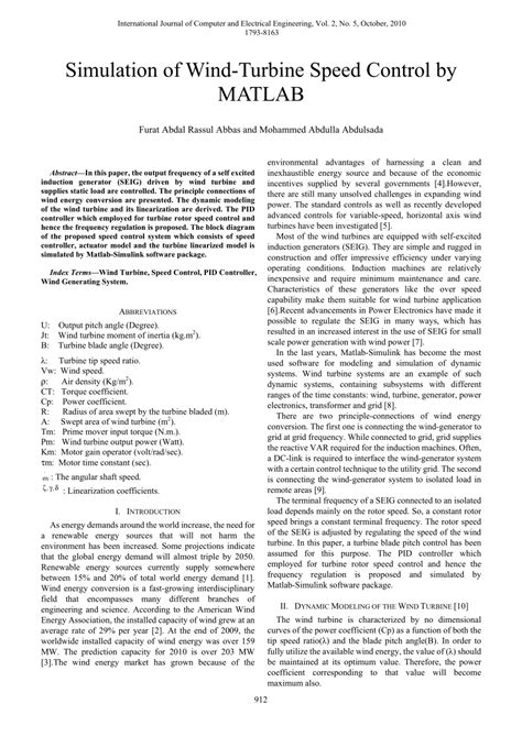 Pdf Simulation Of Wind Turbine Speed Control By Matlab