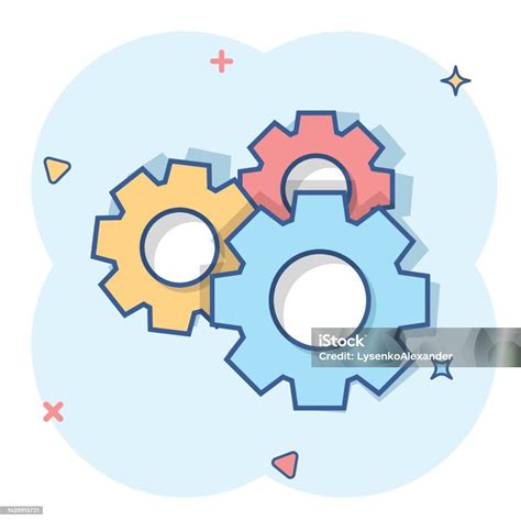 코믹 스타일의 벡터 만화 기어 아이콘 톱니 바퀴 컨셉 일러스트 픽처 픽토그램 기어휠 코그휠 비즈니스 스플래시 효과 컨셉 개발에 대한 스톡 벡터 아트 및 기타 이미지 Istock