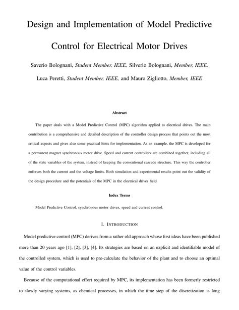 Pdf Design And Implementation Of Model Predictive Control For Electrical Motor Drives