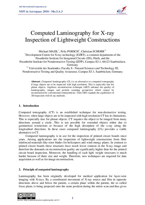 Pdf Computed Laminography For X Ray Inspection Of Lightweight Constructions