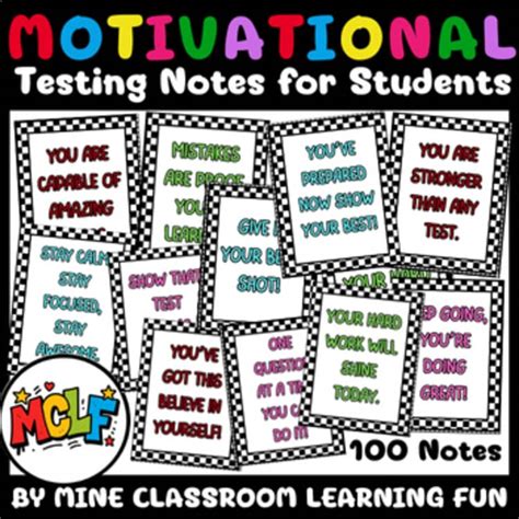 Motivational Testing Notes For Students Encouraging Test Day Messages