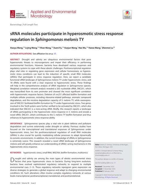 Pdf Srna Molecules Participate In Hyperosmotic Stress Response Regulation In Sphingomonas