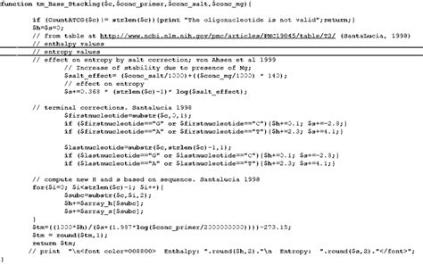4 Melting Temperature Calculation Algorithm Adopted Form Biophp