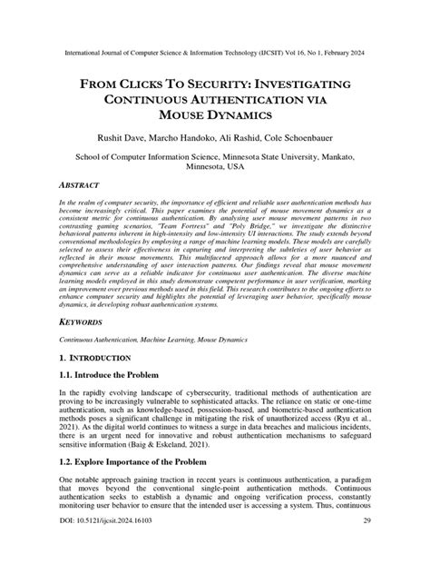 From Clicks To Security Investigating Continuous Authentication Via Mouse Dynamics Pdf