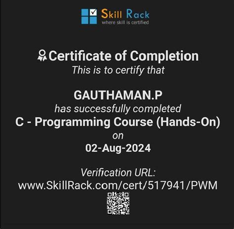 Gauthamanp Cse On Linkedin Cprogramming Skillrack Certificate