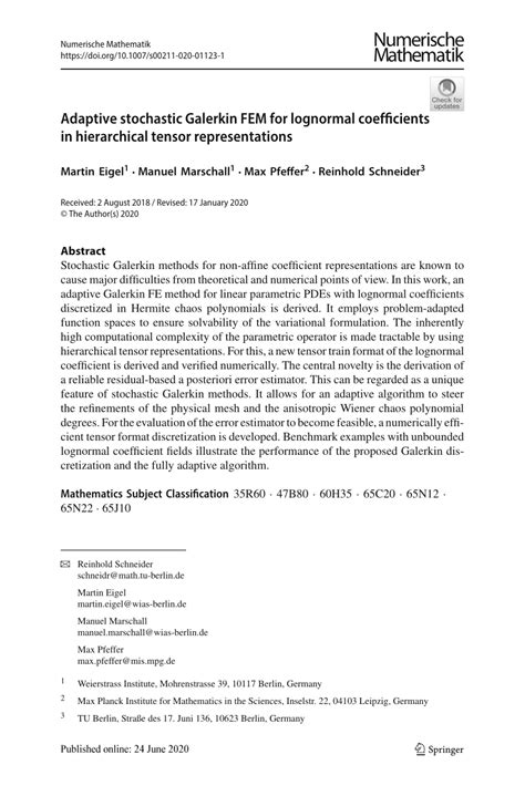 Pdf Adaptive Stochastic Galerkin Fem For Lognormal Coefficients In Hierarchical Tensor