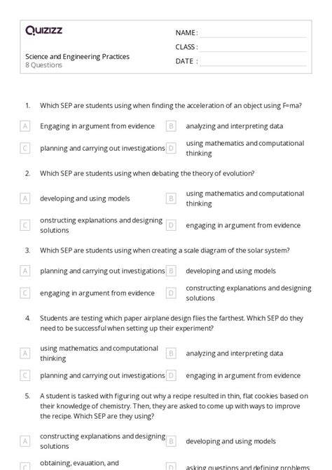 50 Engineering And Science Practices Worksheets On Quizizz Free And Printable