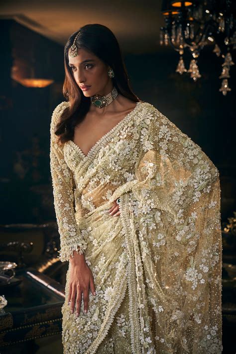 sage green three dimensional saree seema gujral