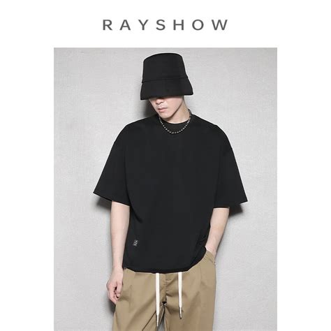 百搭显瘦rayshow高品质宽松休闲垂顺净色短袖t恤素色纯色圆领tee虎窝淘