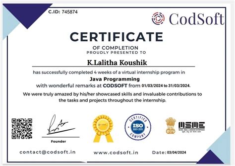 K Lalitha Koushik On Linkedin Codsoft Javaprogramming