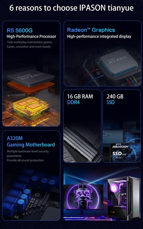 Ipason Desktop Computer Set Gaming Pc Ryzen G Core Gb G Ddr G Ssd Tb Hdd