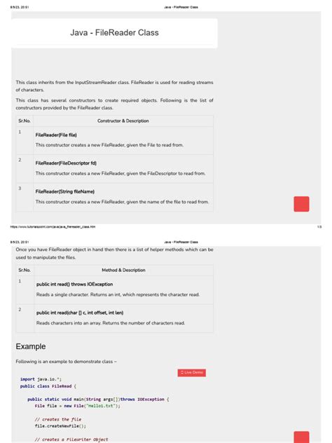 Java Filereader Class Tutorialspoint Pdf Constructor Object