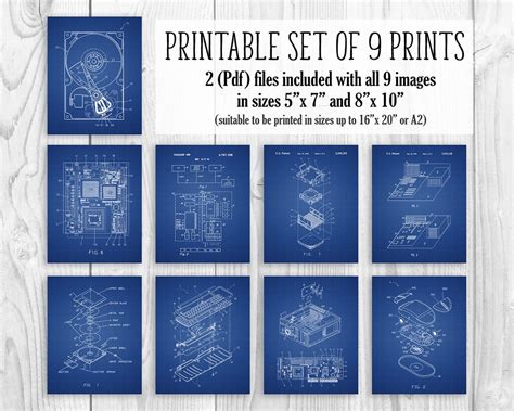 PRINTABLE Set Of Computer Blueprint Patent Images Technology Wall Art Set Computer Geek