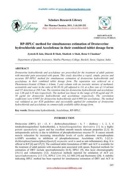 Rp Hplc Method For Simultaneous Estimation Of Drotaverine