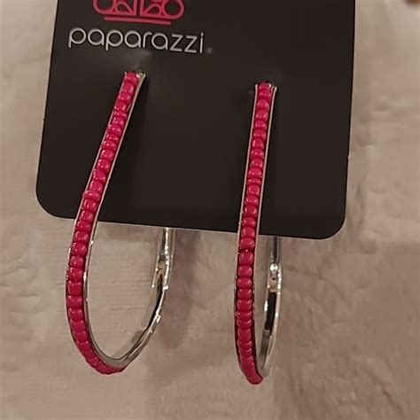 Paparazzi Jewelry Paparazzi Pink Bead Hoop Earrings Poshmark