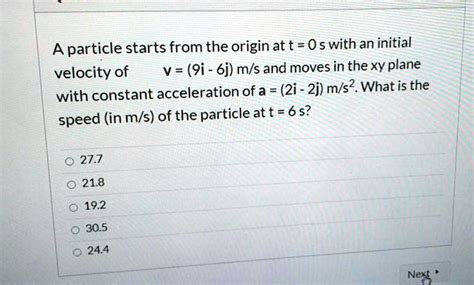 Solved A Particle Starts From The Origin At T 0s With An Initial Velocity Of V 9i 6j M S