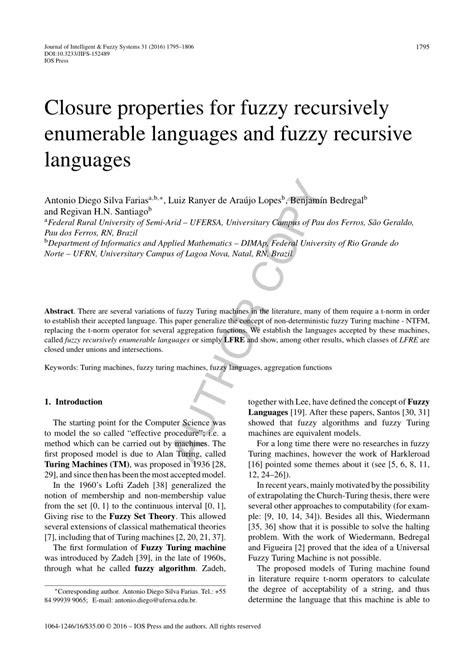 Pdf Closure Properties For Fuzzy Recursively Enumerable Languages And Fuzzy Recursive Languages