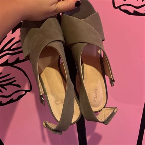 Clarks Shoes Rare Maritsa Lara Wedge Sage Green Cork Cross Strap