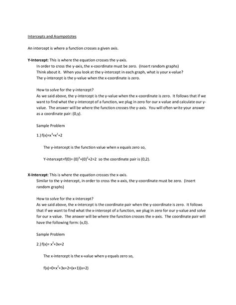Intercepts And Asymptotespdf Study Notes Pre Calculus Docsity