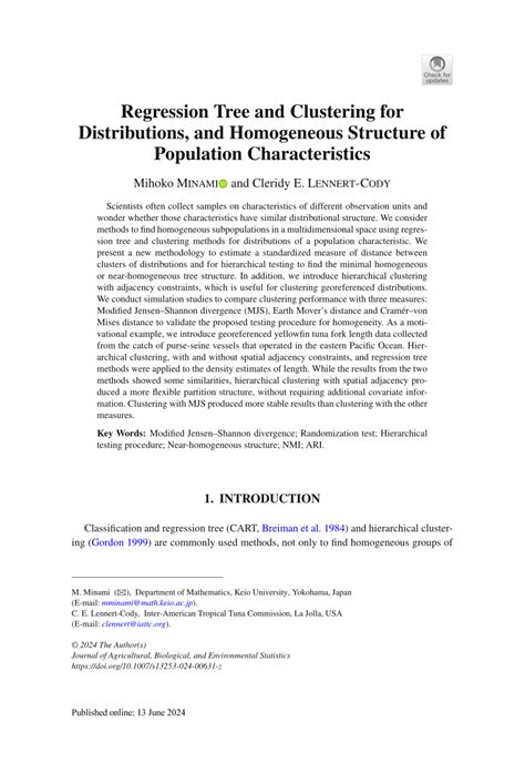 Pdf Regression Tree And Clustering For Distributions And Homogeneous Structure Of Population