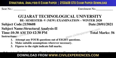 Download Be 5th Sem Structural Analysis Ii Gtu Paper 2150608 Winter 2020 Pdf Download Gtu Be
