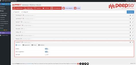 Profile Fields Configuration Peepso