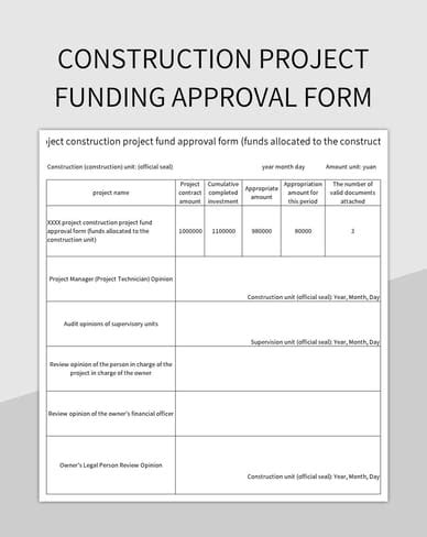 Construction Project Funding Approval Form Excel Template And Google Sheets File For Free