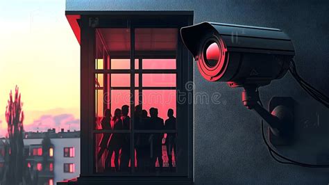 Surveillance Camera Watching Crowded Window Scene Stock Illustration Illustration Of Interest