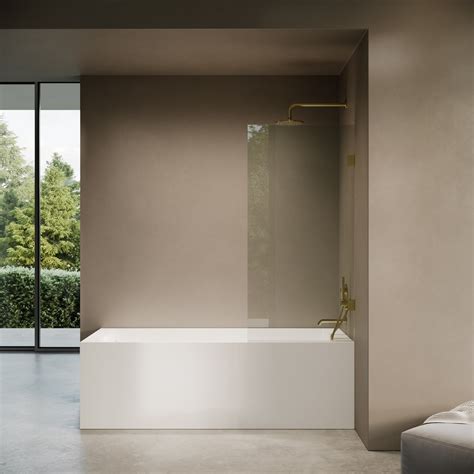 Cabina Brushed Gold Frameless Hinged Bath Shower Screen 800mm Lusso