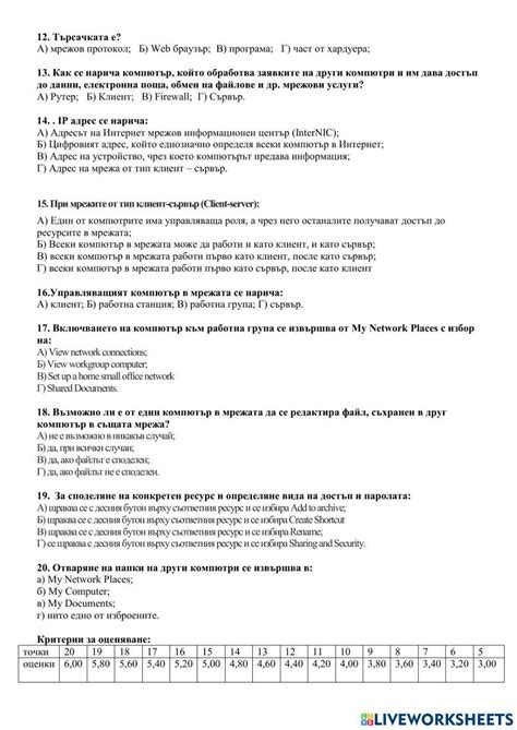 Тест Компютърни мрежи и Интернет 9 клас Online Exercise For Live Worksheets