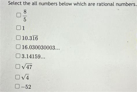 solved select the all numbers below which are rational