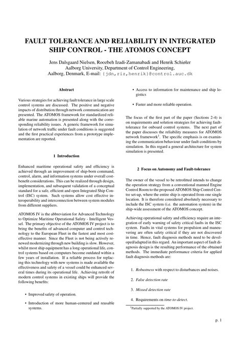 Pdf Fault Tolerance And Reliability In Integrated Ship Control The