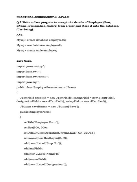 Practical Assignment 3 Java Ii Pdf Databases Information Technology Management