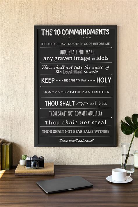 Canvas 10 Commandments Wall Art Decor Christian Art Modern Black Ten
