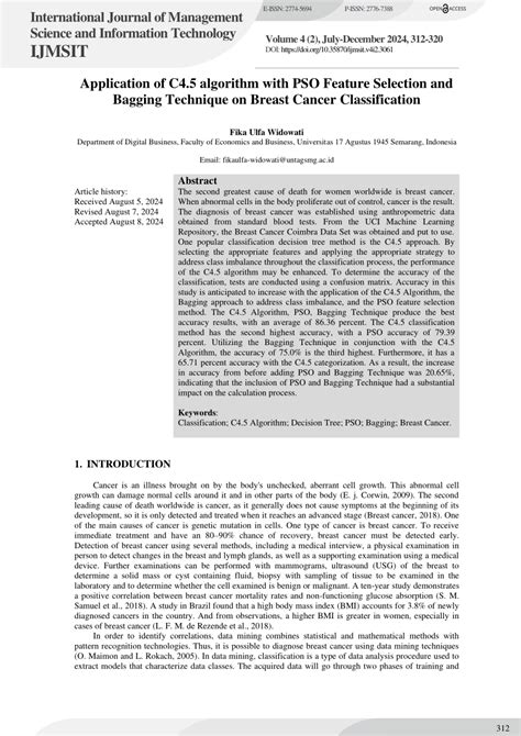 Pdf Application Of C45 Algorithm With Pso Feature Selection And