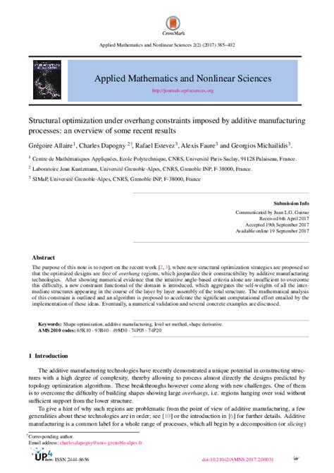 pdf structural optimization under overhang constraints imposed by