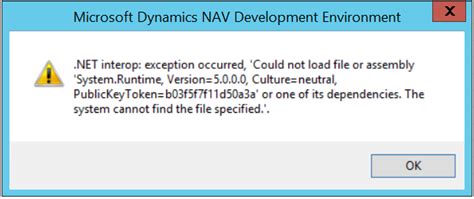 c dynamics nav 2017 interop exception occurred could not