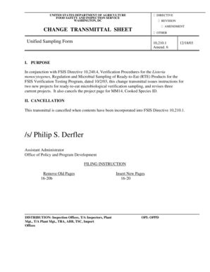 Fillable Online Fsis Usda CHANGE TRANSMITTAL SHEET Fsis Usda Fax Email Print PdfFiller