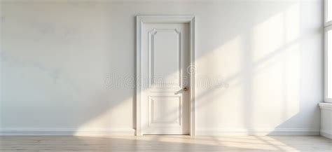 Empty Room With White Walls Simple White Door Sunlight Streams Into
