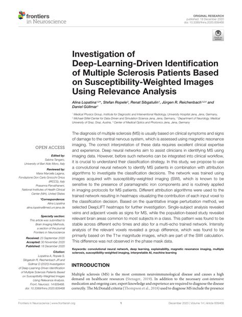 Pdf Investigation Of Deep Learning Driven Identification Of Multiple Sclerosis Patients Based
