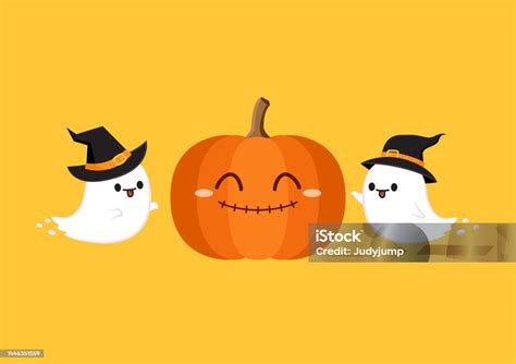 Vektor Kartun Hantu Lucu Desain Karakter Hantu Poster Halloween
