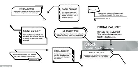 Hud 스타일 디자인의 흑백 다양한 디지털 콜아웃 텍스트 강조 및 정보 강조를 위한 레이블 0명에 대한 스톡 벡터 아트 및 기타 이미지 Istock