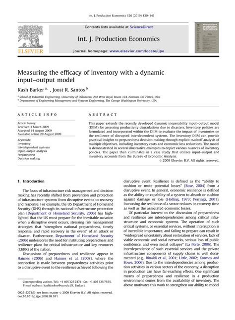 Pdf Measuring The Efficacy Of Inventory With A Dynamic Inputoutput