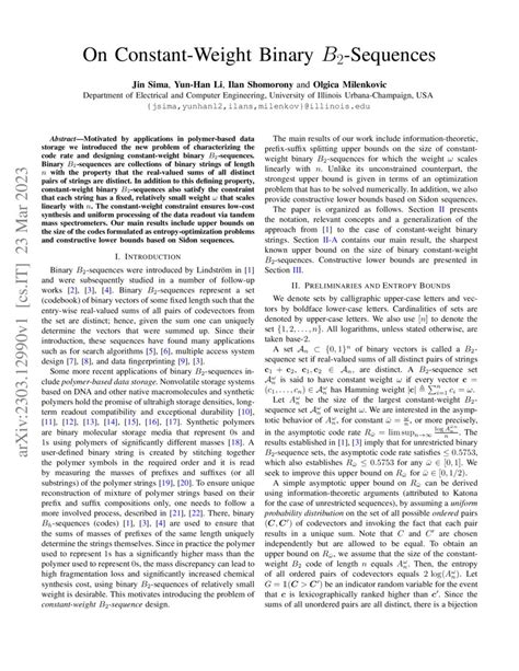 On Constant Weight Binary B2 Sequences Deepai