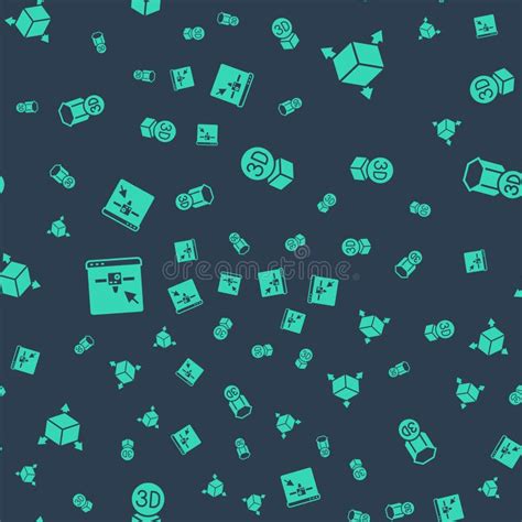 Set Isometric Cube 3d Printer Setting And On Seamless Pattern Vector Stock Illustration