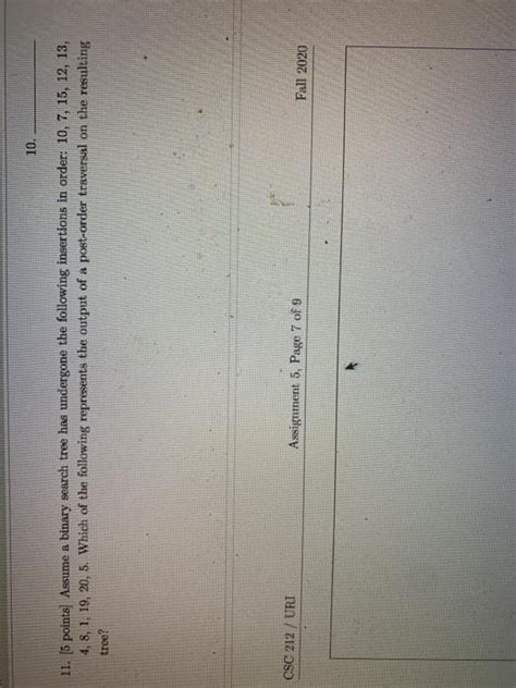 Solved 10 11 5 Points Assume A Binary Search Tree Has