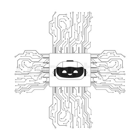 Ai Microchip Cpu Black And White 2d Line Cartoon Object Art Colourbox
