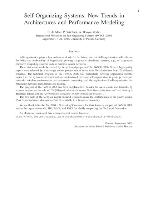 Pdf Self Organizing Systems New Trends In Architectures And Performance Modeling